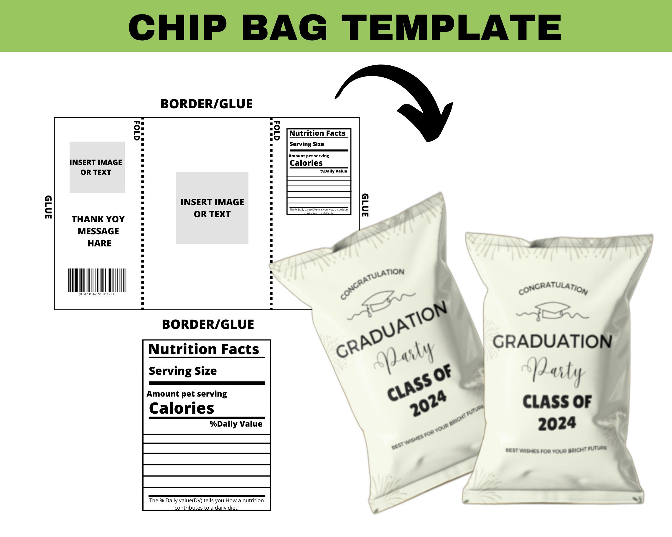 Chip Bag Template, Editable Chip Bags, Chip Bag Labels, Custom Chip ...