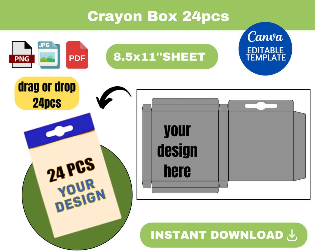 Crayon Box Template, Color Pen Gift Box Template, Wax Crayon Box, 24pcs ...