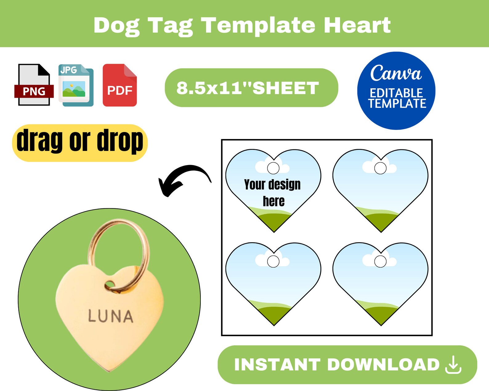 Dog Tag Heart, Heart Tag Template, Heart Tag SVG, Dog Tag Sublimation ...