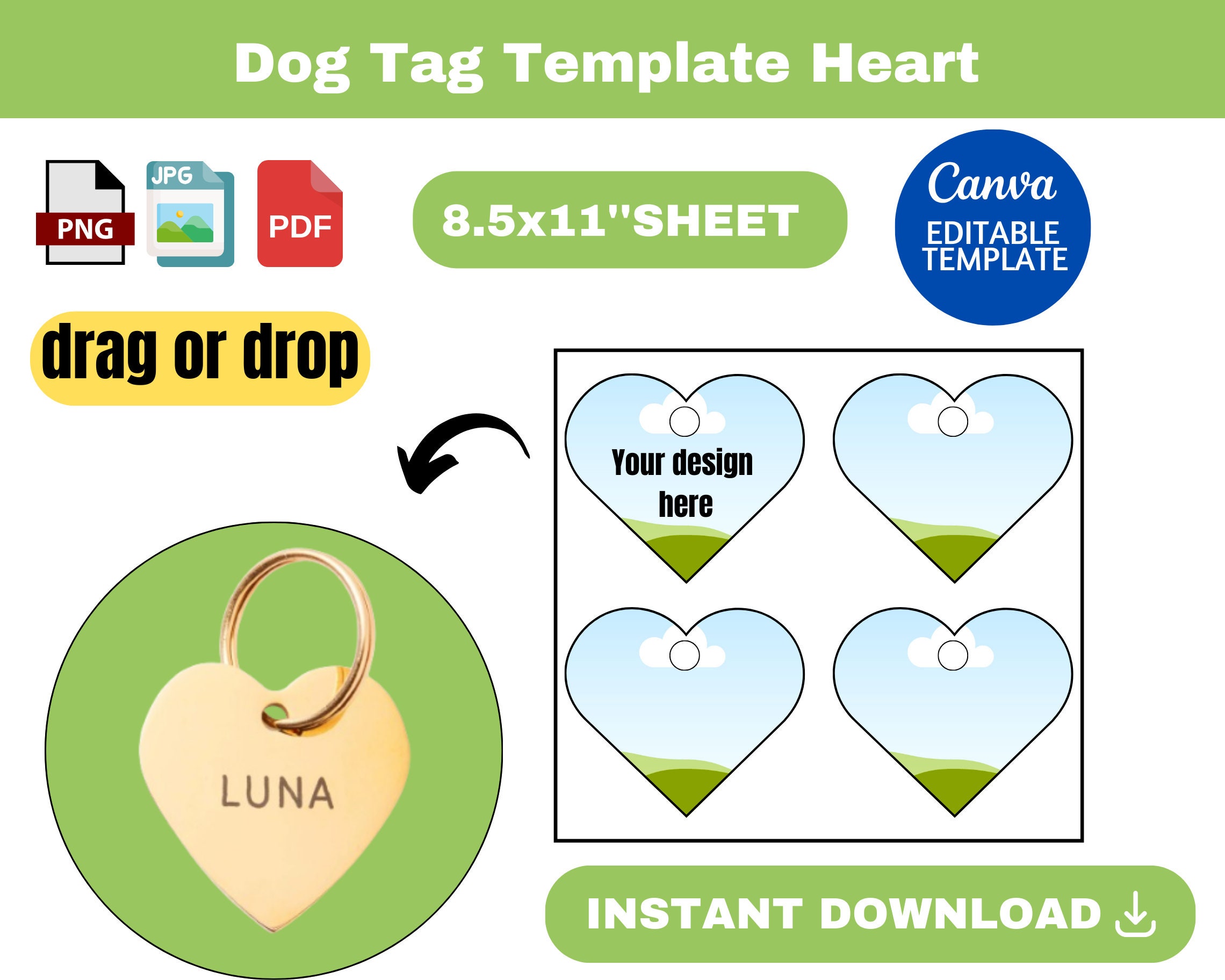 Dog Tag Heart, Heart Tag Template, Heart Tag SVG, Dog Tag Sublimation ...