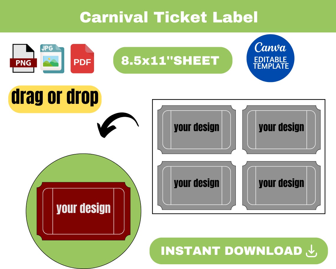 Carnival Ticket Template, Carnival Ticket SVG, Tickets Sign, Editable ...