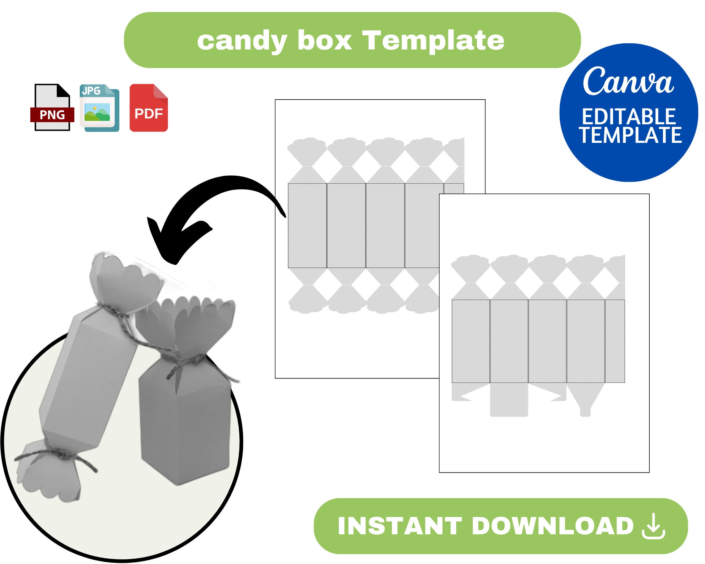 Candy Box Template, Candy Box SVG, Candy Shaped Box Svg, Party Favor ...