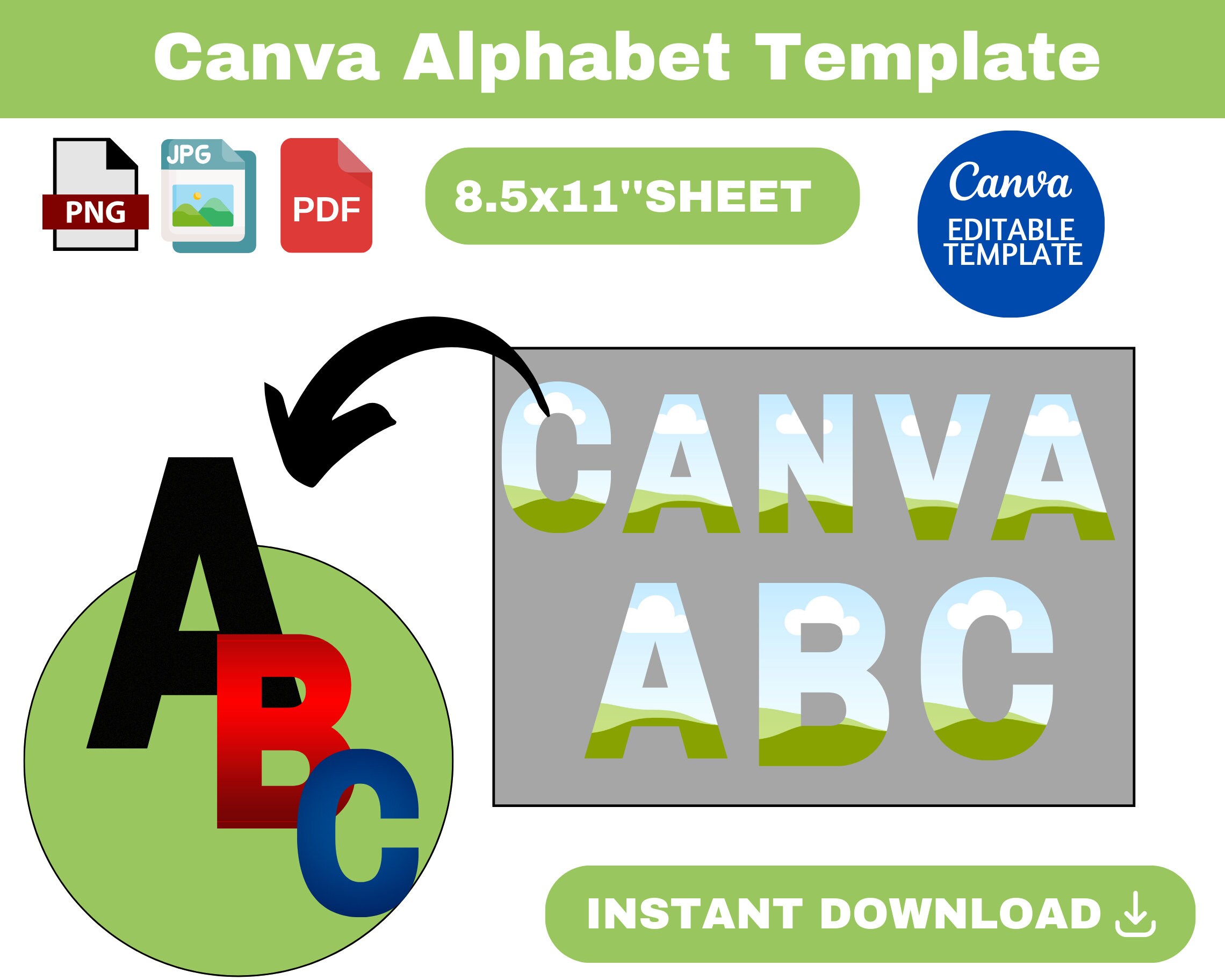 Canva Alphabets Template, Canva Alphabet Font, Letters Template, Frame ...