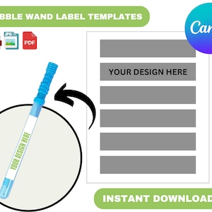 Bubble Wands Label Template, Bubble Bottle Label Template, Custom Wands ...