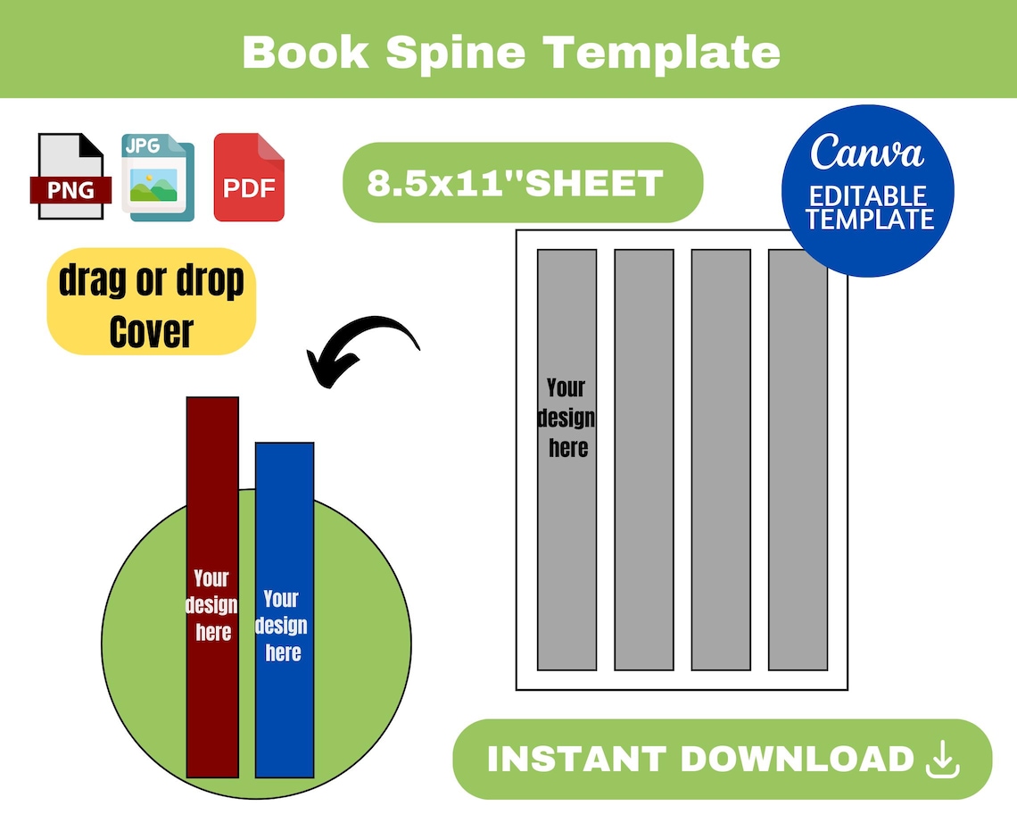 Book Spine Template, Book Spine SVG, Book Spine, Wrapper, Label, Canva ...