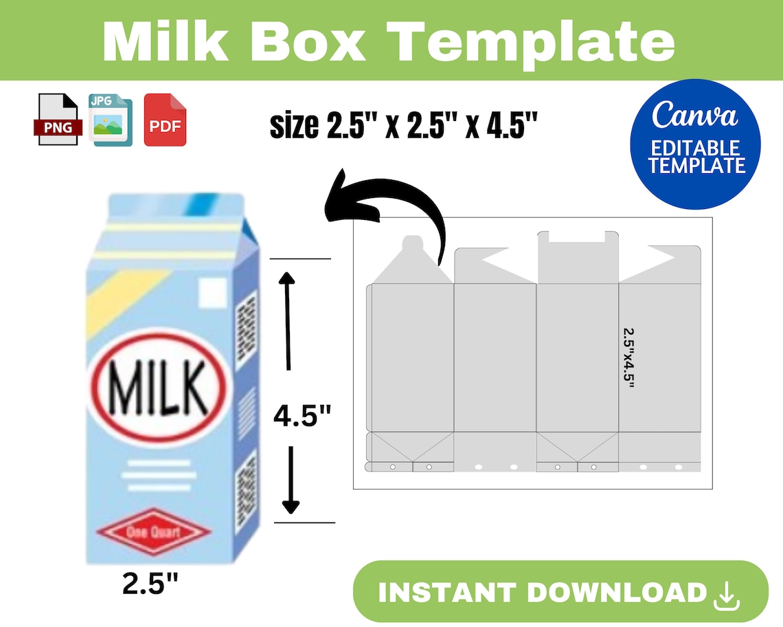 Milk Box Template, Milk Box SVG, Milk Carton Template, Box Template ...