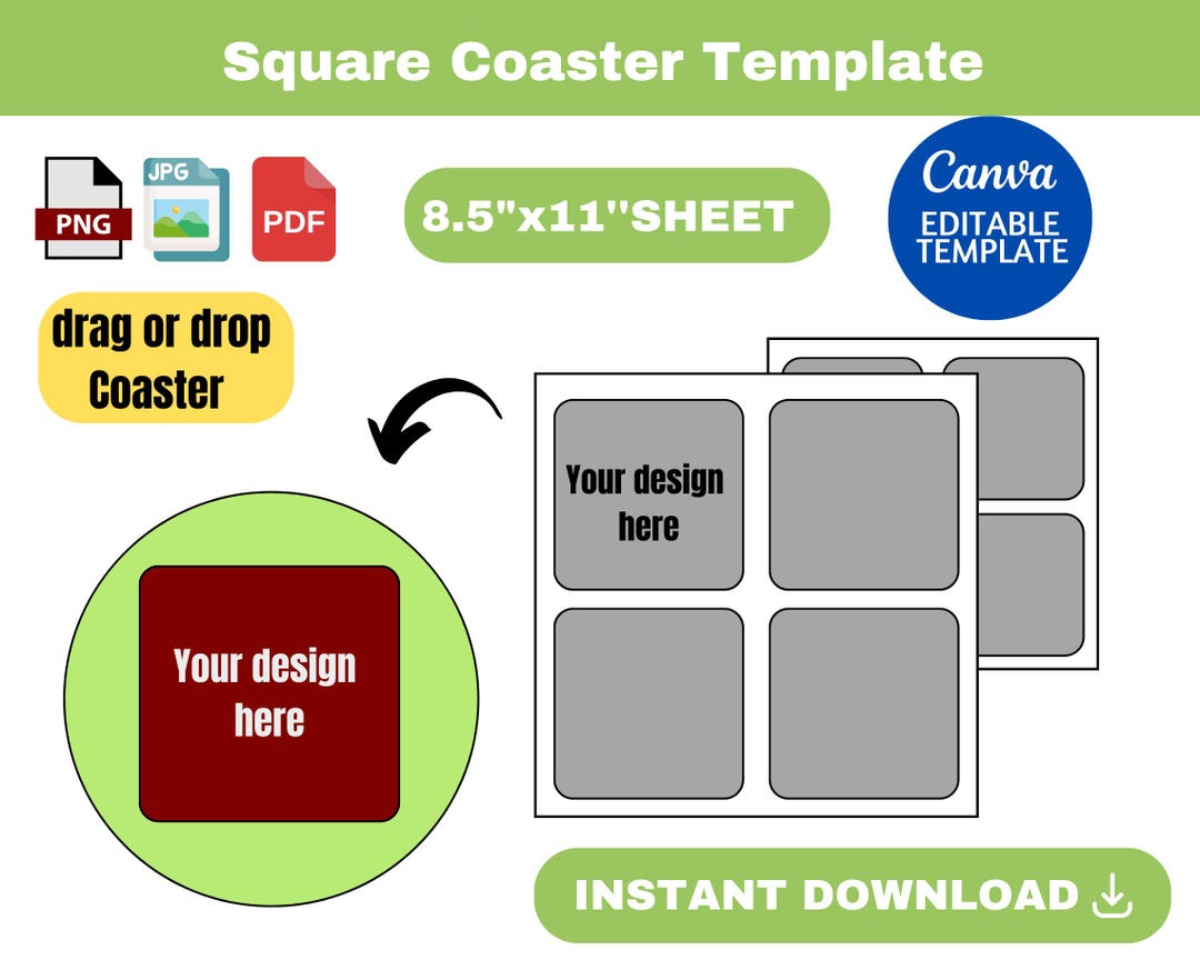 Square Car Coaster Template, Square Car Cup Coaster Template, Square ...