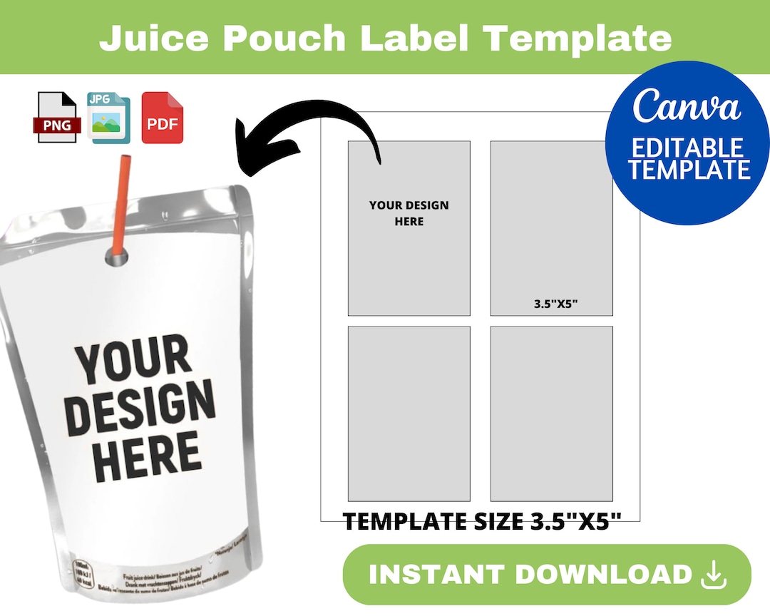 Juice Pouch Label Template, Juice Label Mockup, Party Favor Template ...