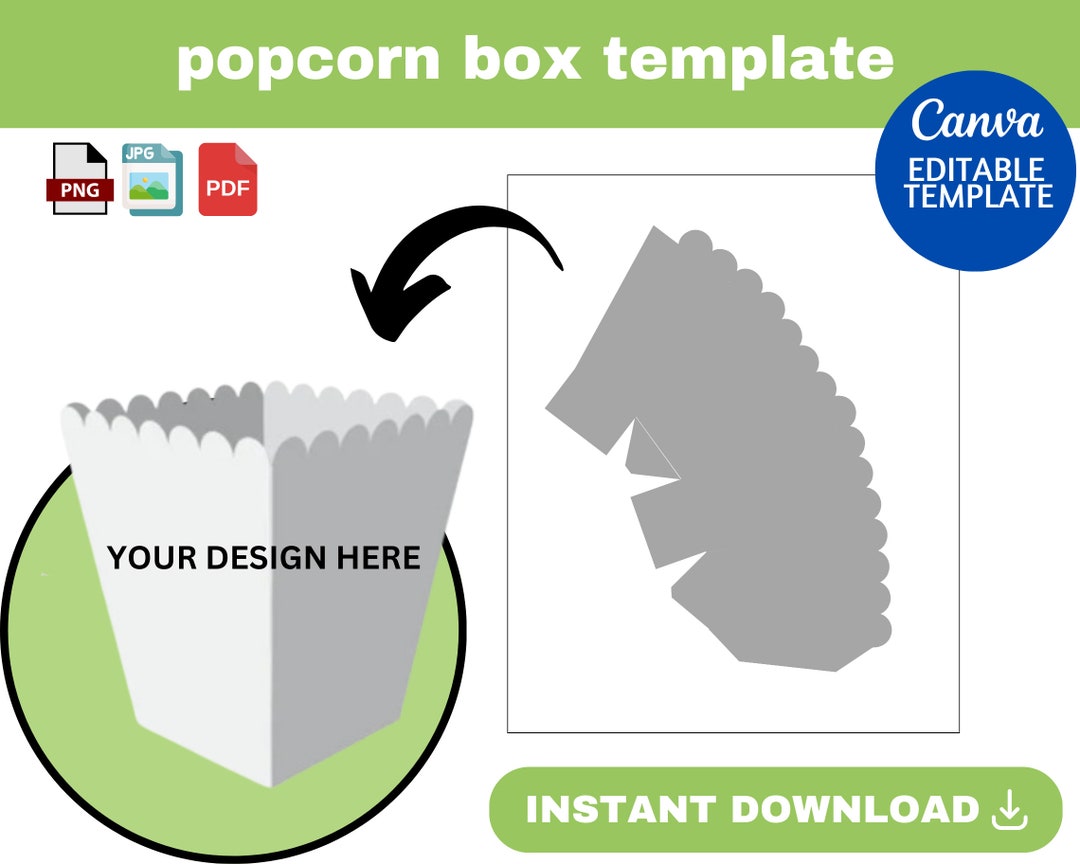 Pop Corn Box Template, Snack Box Template, Party Favor Box Template ...