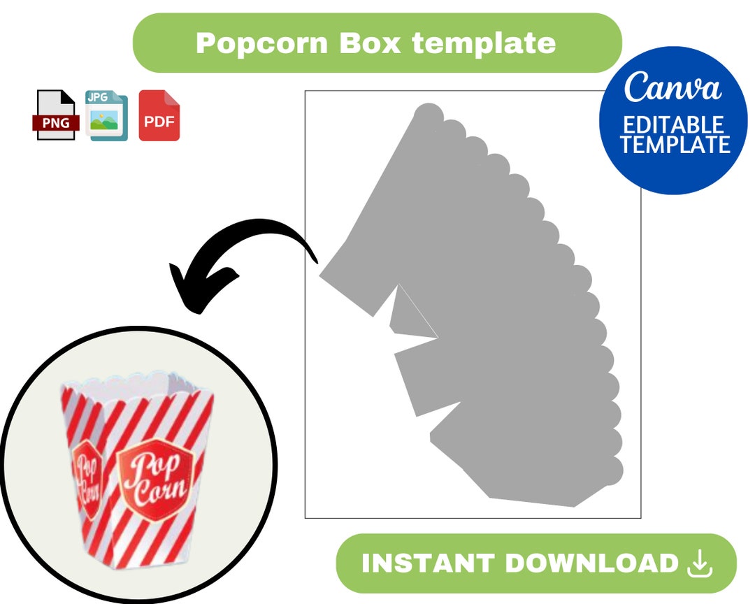 Pop Corn Box Template, Snack Box Template, Party Favor Box Template ...