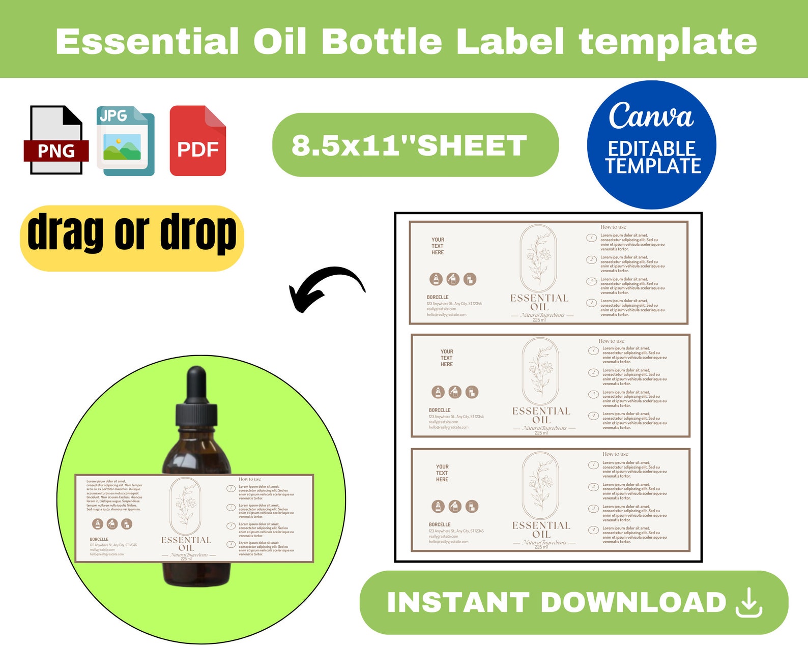 Essential Oil Bottle Label Template, Essential Oil Bottle Label SVG ...