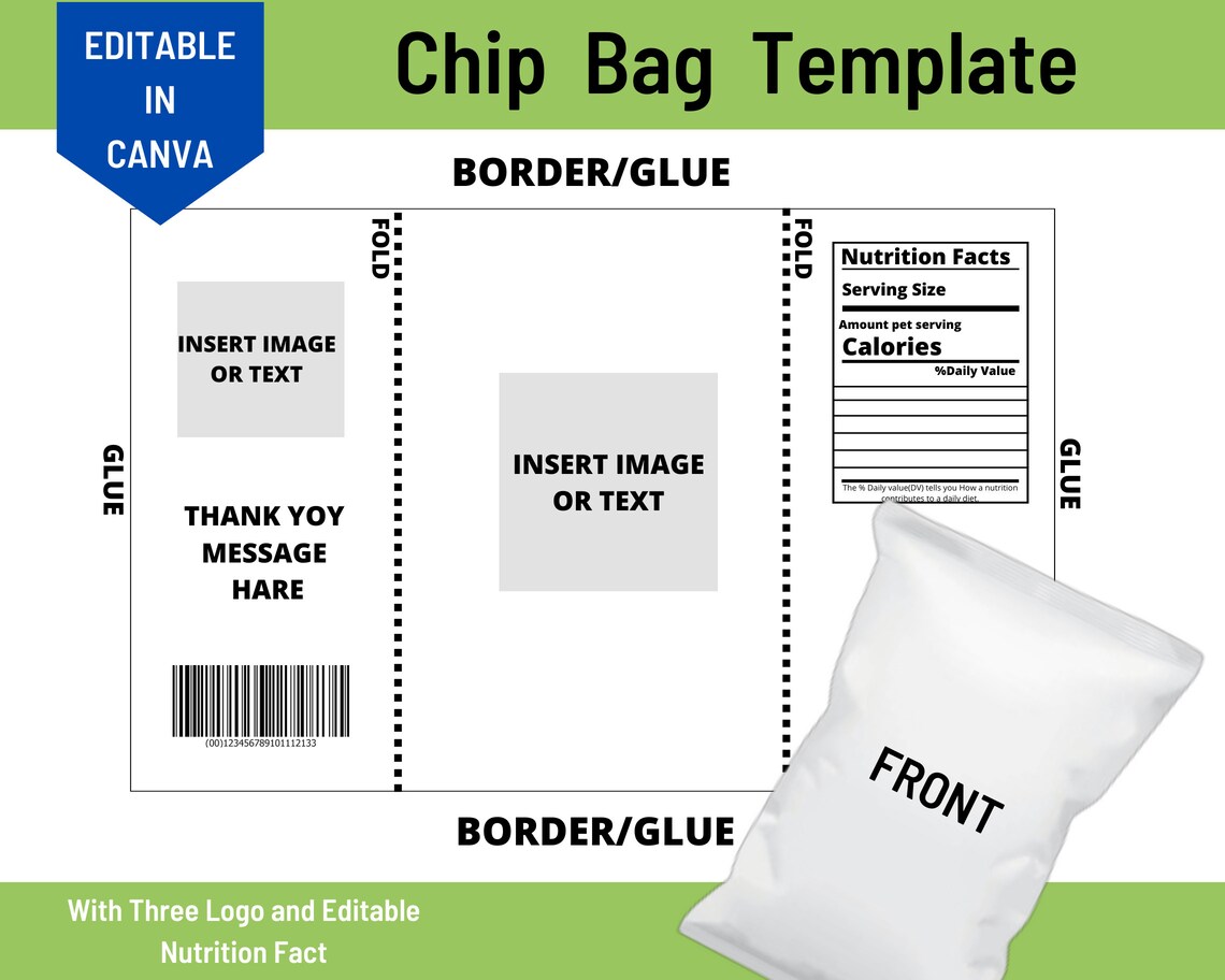 Chip Bag Template, Editable Chip Bags, Chip Bag Labels, Custom Chip ...