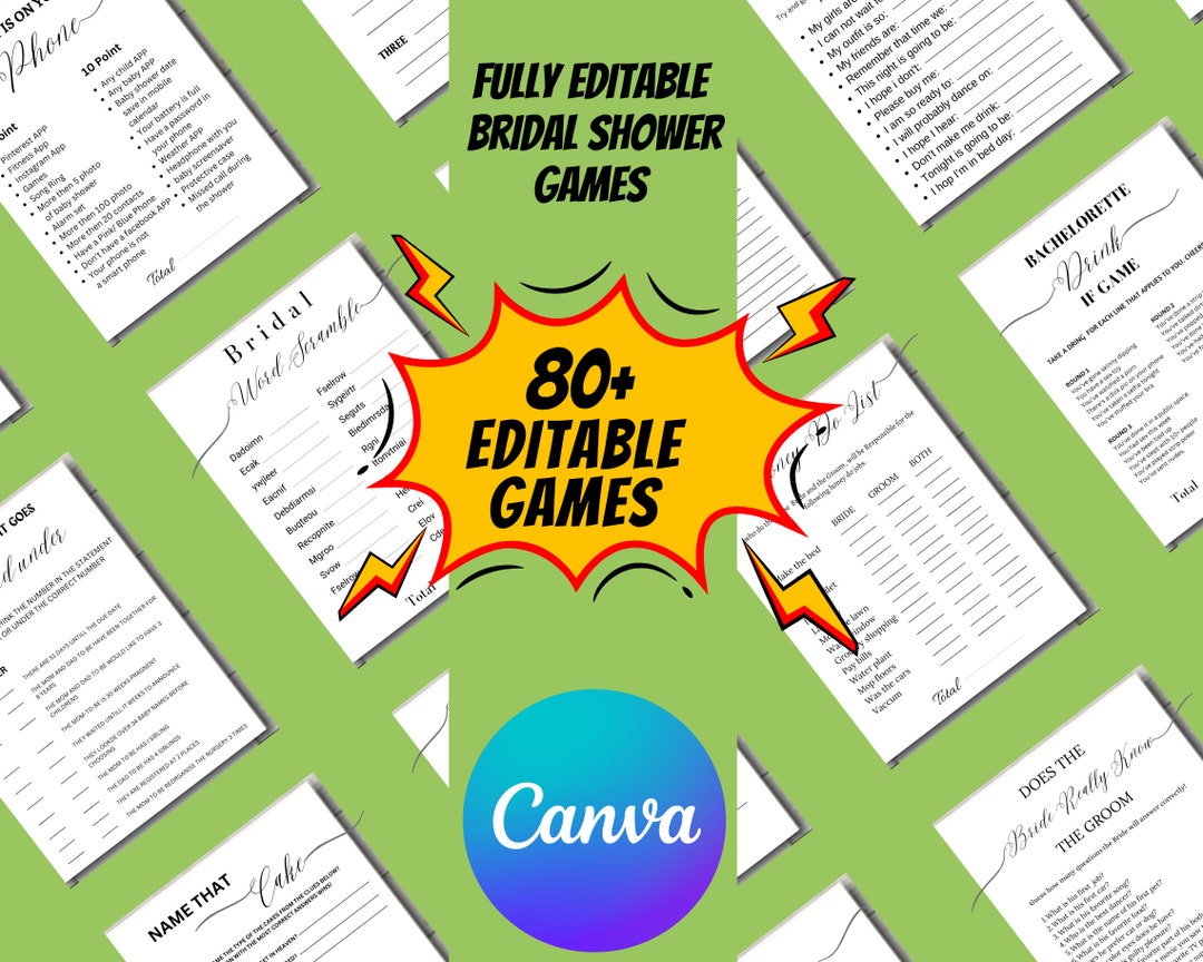 50+ Bridal Shower Games Template Bundle, Printable Bridal Shower Games ...