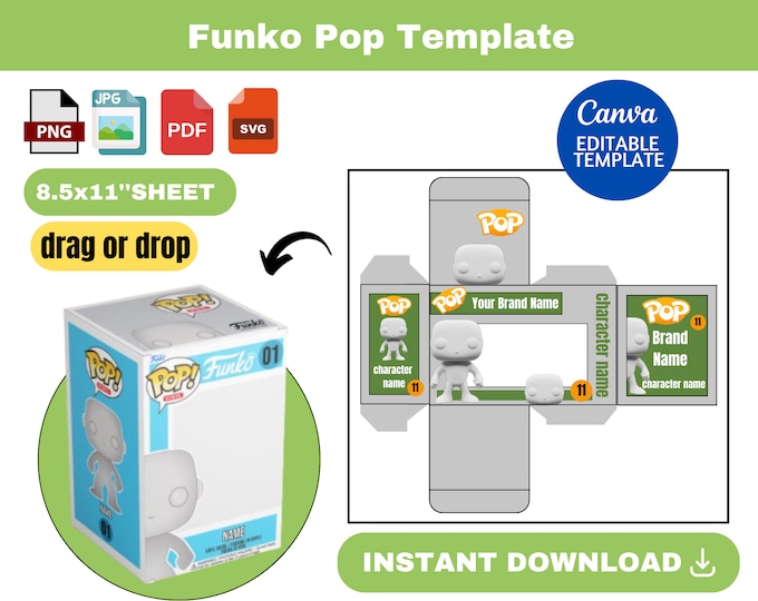 Plantilla de caja Funko POP Canva SVG, caja Funko POP personalizada, caja Funko editable ...