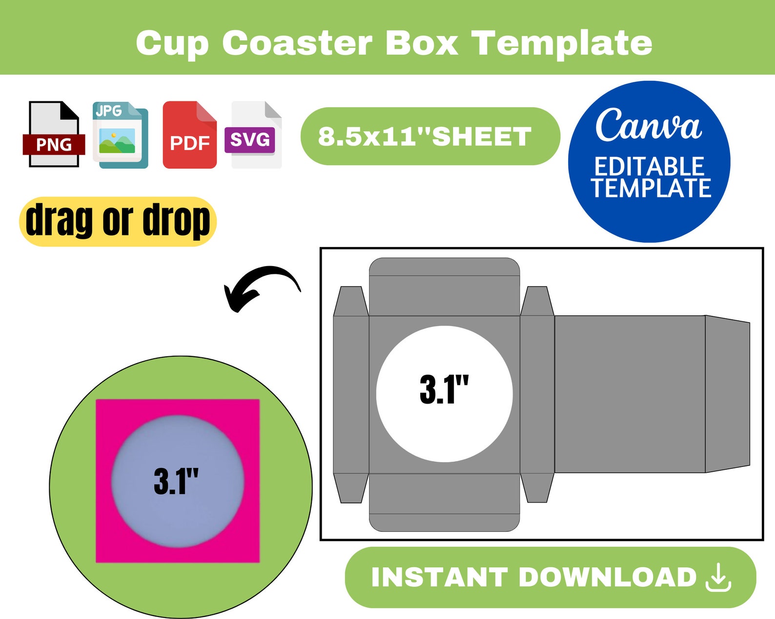 Cup Coaster Box Template, Cup Coaster Box SVG, Coaster Box Template ...