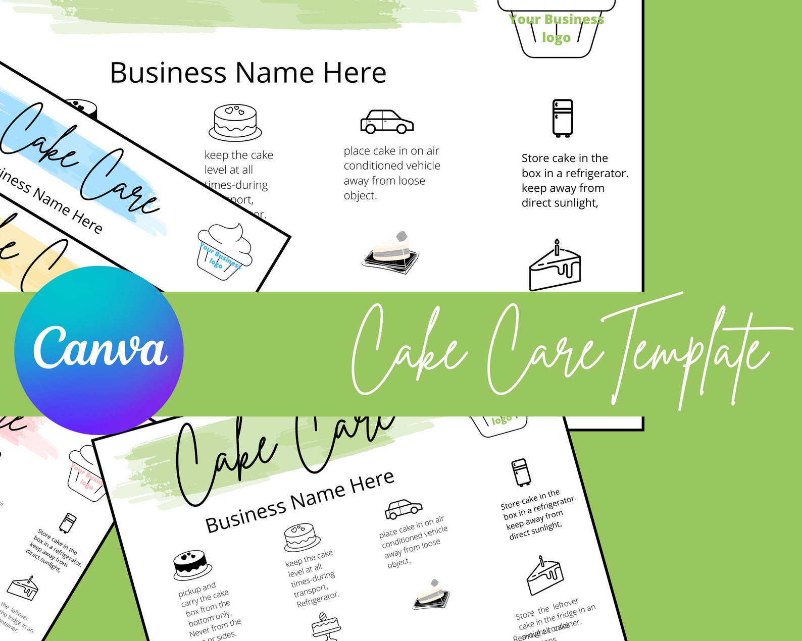 Cake Care Card Template, Editable Cake Care Card, Printable Cake Care ...