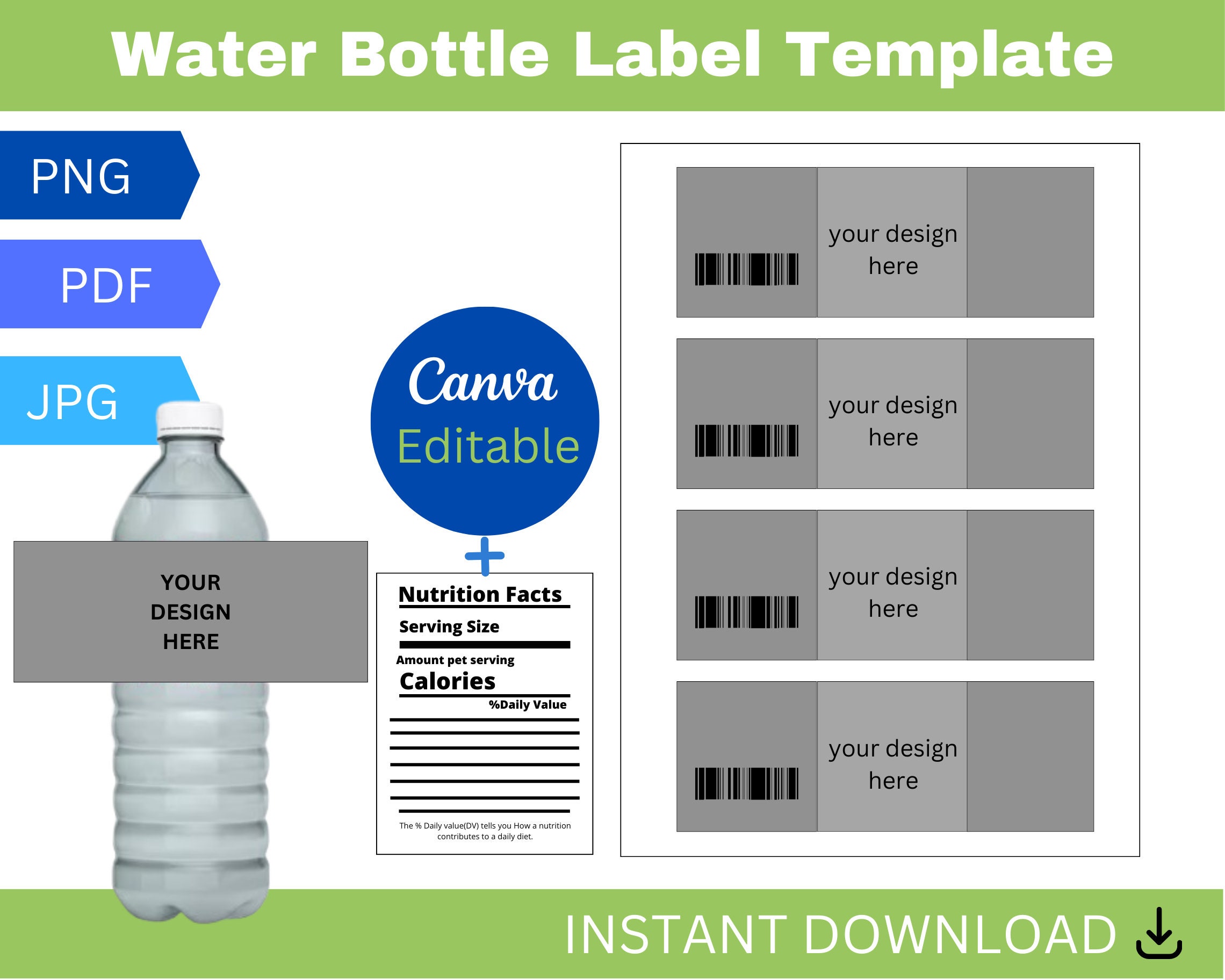 Water Bottle Labels Template, Water Bottle Template, Water Bottle Blank ...