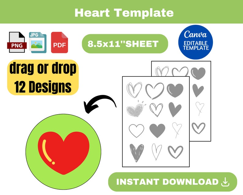Heart Template, Heart Bundle Png, Heart Svg, Heart Svg Cut File, Heart ...