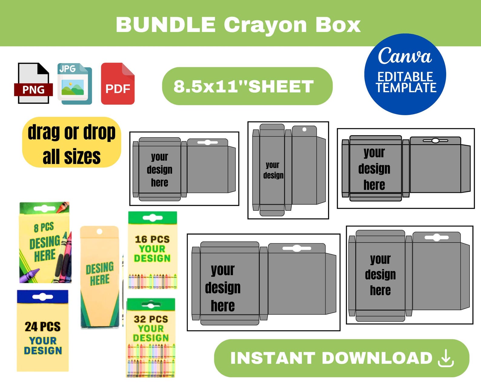 Crayon Box Template BUNDLE, Color Pen Gift Box Template BUNDLE, Wax ...