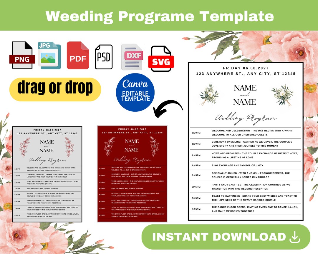Wedding Program Template, Wedding Program SVG, Minimalist Wedding ...