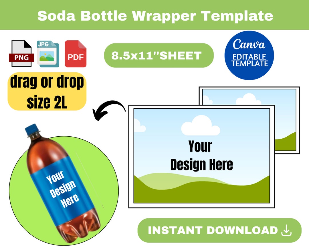Soda Bottle Wrapper Template, Soda Bottle Labels Template SVG, Soda ...