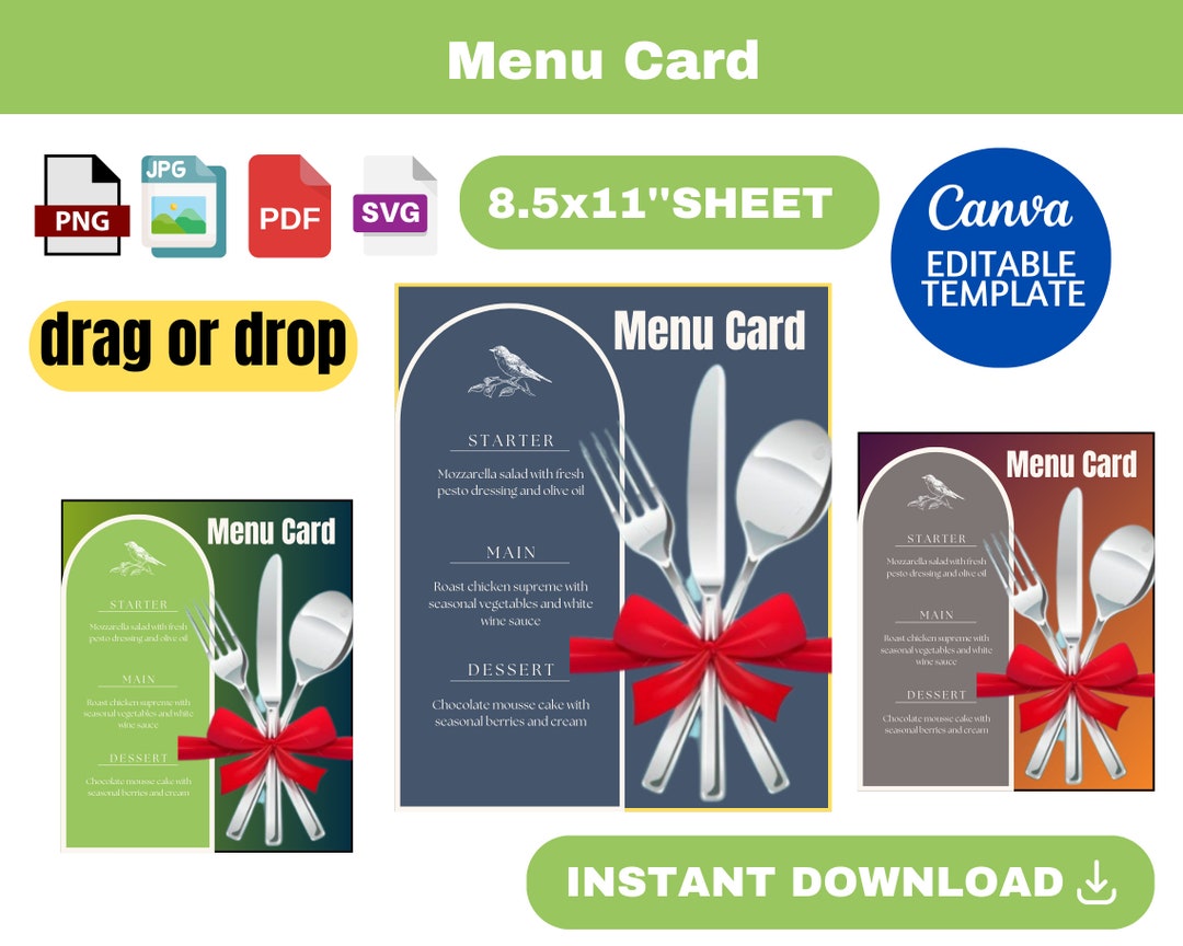 Menu Card, Menu Card SVG, Menu Card Template, Wedding Menu Template ...