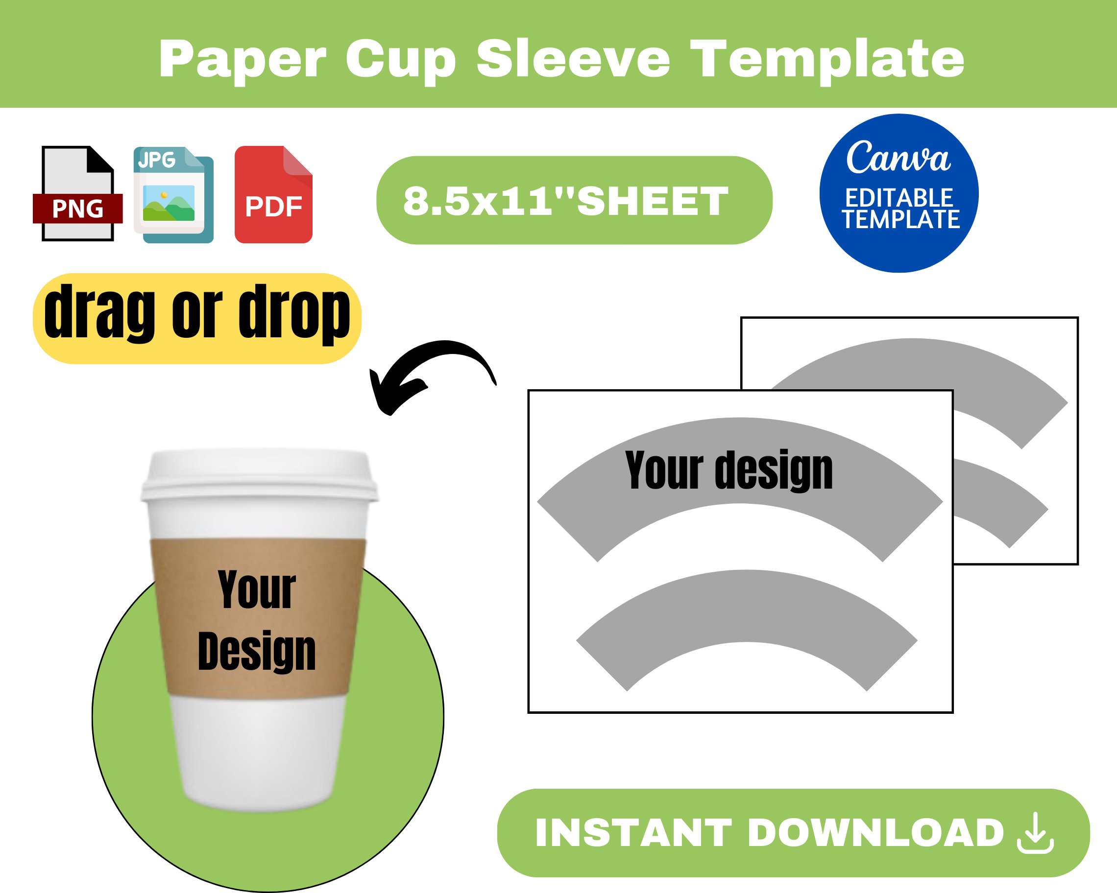 Paper Cup Sleeve Template, Coffee Cup Sleeve Template, Cup Sleeve ...