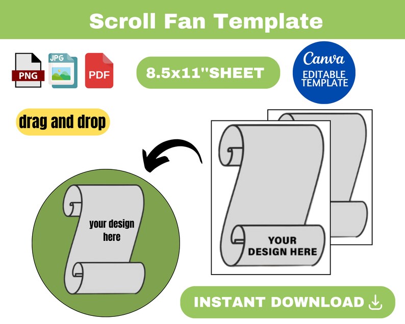 Scroll Fan Template, Scroll Fan Template SVG, Celebration Scroll Fan, Scroll Fan BLANK Template ...