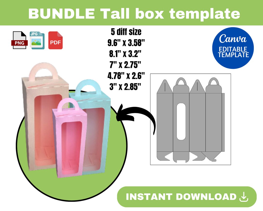 BUNDLE Tall Box Template, Tall Box BUNDLE Template, Box With Handle ...