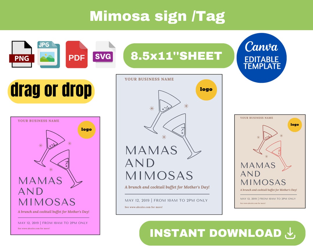 Mimosa Sign, Mimosa Tag SVG, Mimosa Tags Template, Mimosa Bar Sign SVG ...