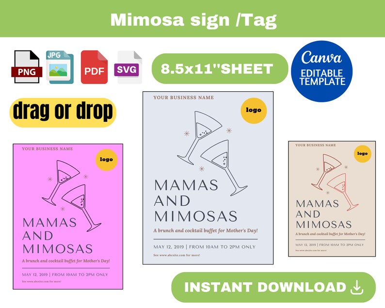 Mimosa Sign, Mimosa Tag SVG, Mimosa Tags Template, Mimosa Bar Sign SVG ...