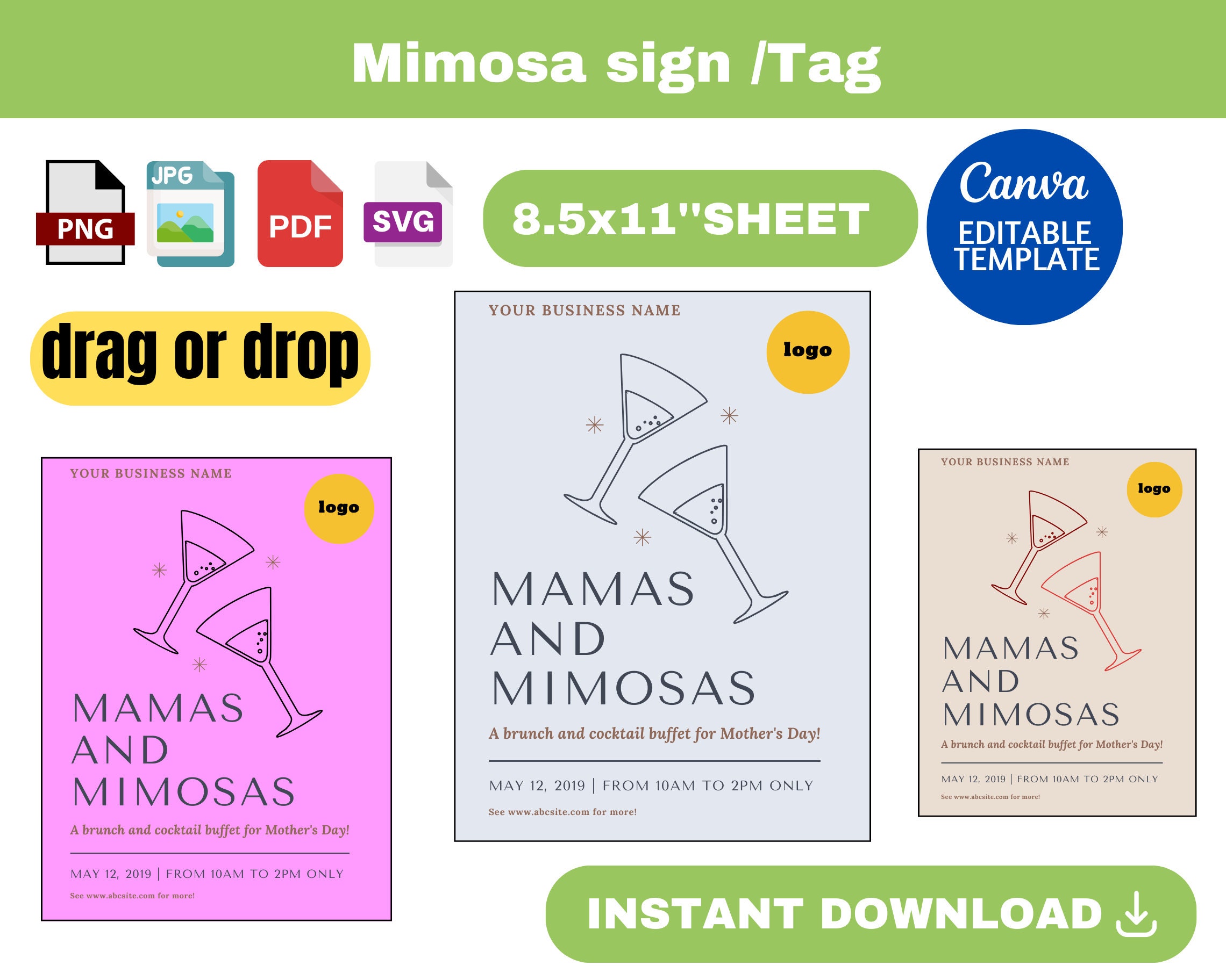 Mimosa Sign, Mimosa Tag SVG, Mimosa Tags Template, Mimosa Bar Sign SVG ...