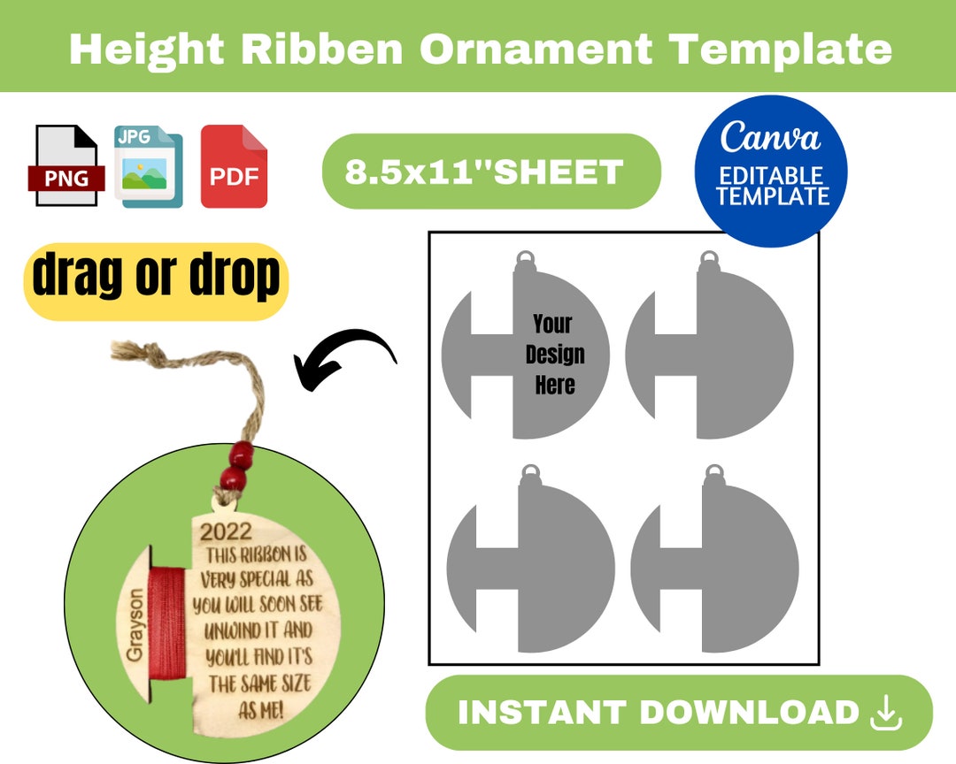 Height Ribben Ornament Template, Gift Tag Template, Height Ribben ...
