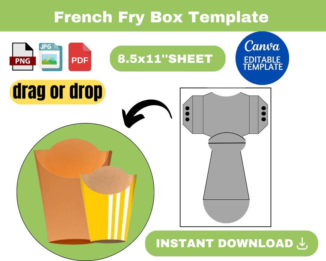 French Fry Box, French Fry Box SVG, Snack Box, French Box Template ...