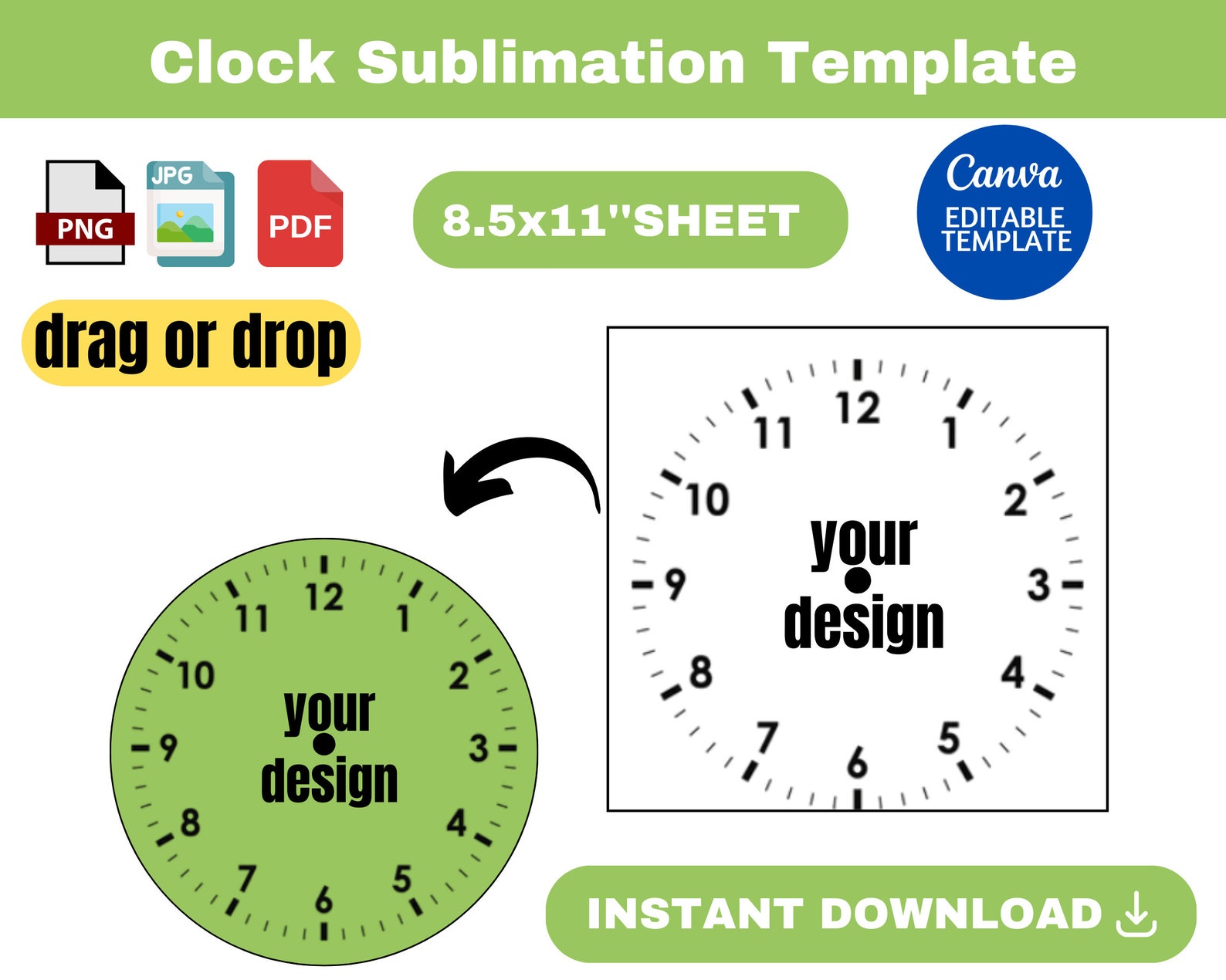 Clock Sublimation, Clock Sublimation SVG, Wall Clock Template, Round ...
