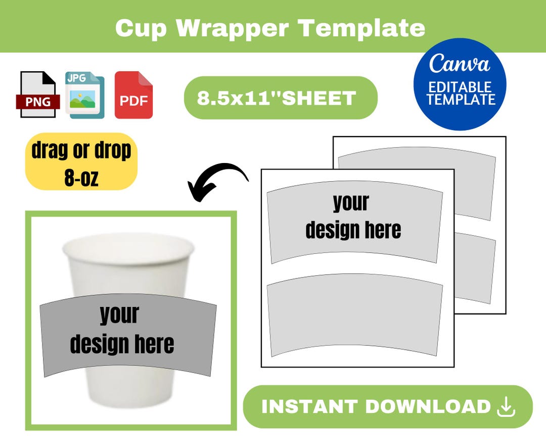 Cup Wrapper Template, Cup Wrapper SVG, Coffee Cup Sleeve Template, Cup ...