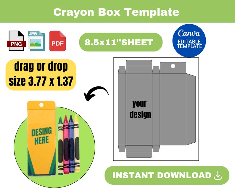 Crayon Box Template, Color Pen Gift Box Template, Wax Crayon Box ...