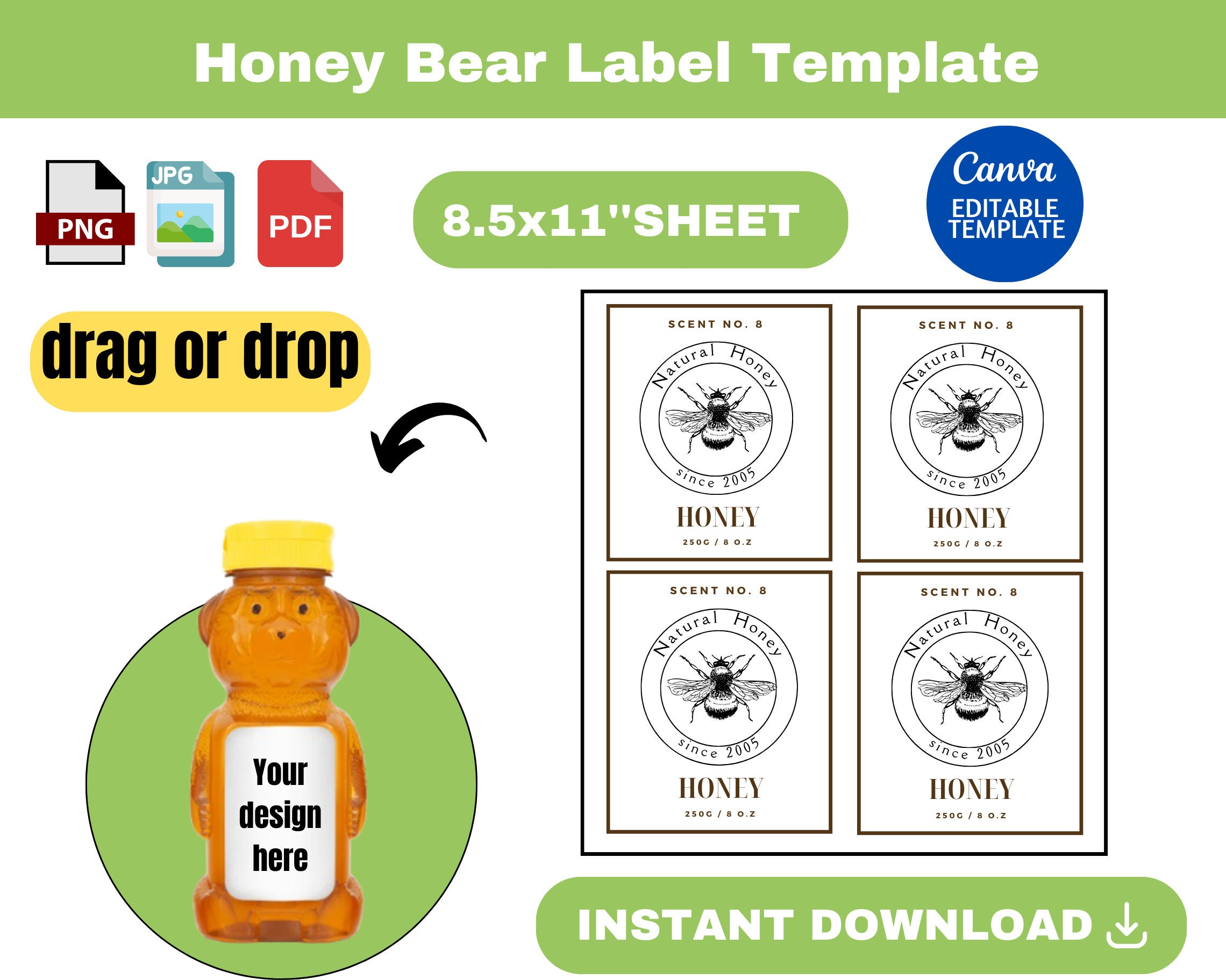 Honey Bear Labels Template, Honey Label, Honey Jar Label, Honey Bee ...