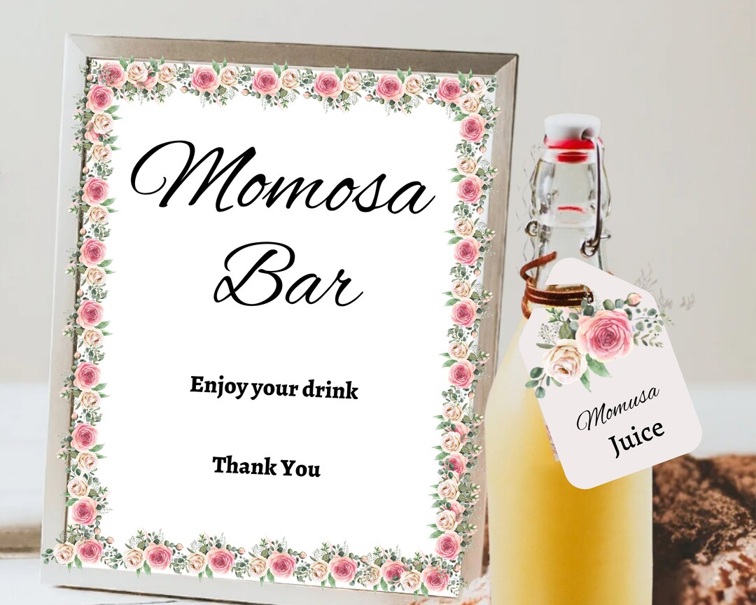 Momosa Label Template, Minimalist Momosa Bar Sign, Momosa Tags, Juice ...