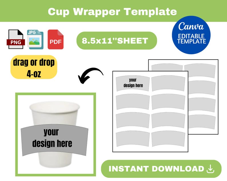 Cup Wrapper Template, Cup Wrapper SVG, Coffee Cup Sleeve Template, Cup ...