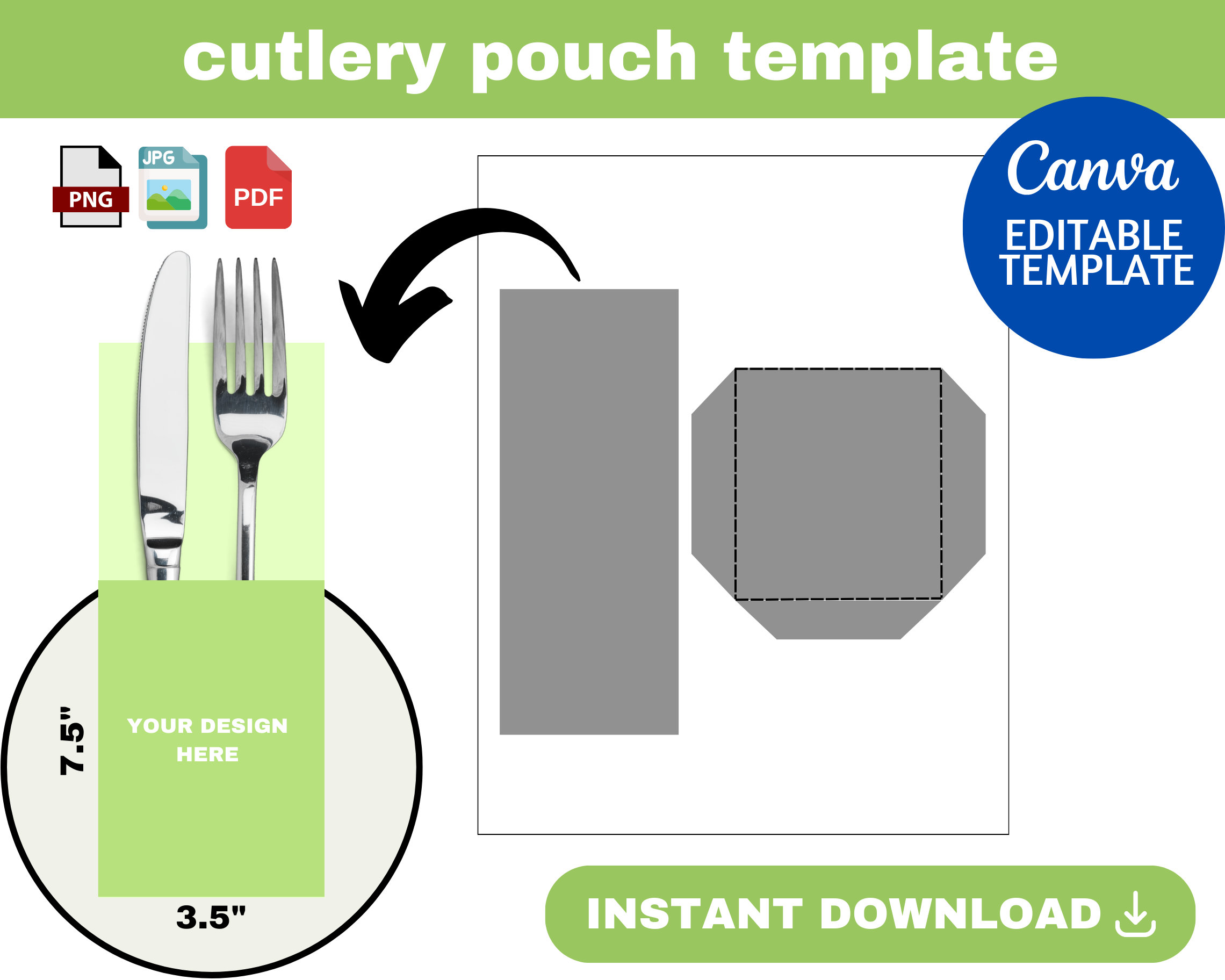 Cutlery Pouch Template, Cutlery Set Template, Cutlery Paper Holder ...