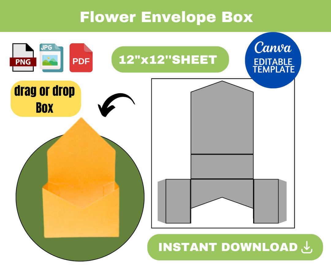 Flower Envelope Box, Flower Envelope SVG, Flower Envelope Box Template ...
