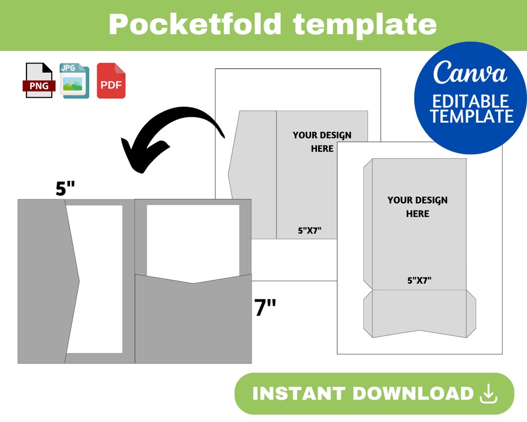 Pocketfold Template, Pocket Wedding Invitation Template, Pocketfold Envelope , Wedding ...