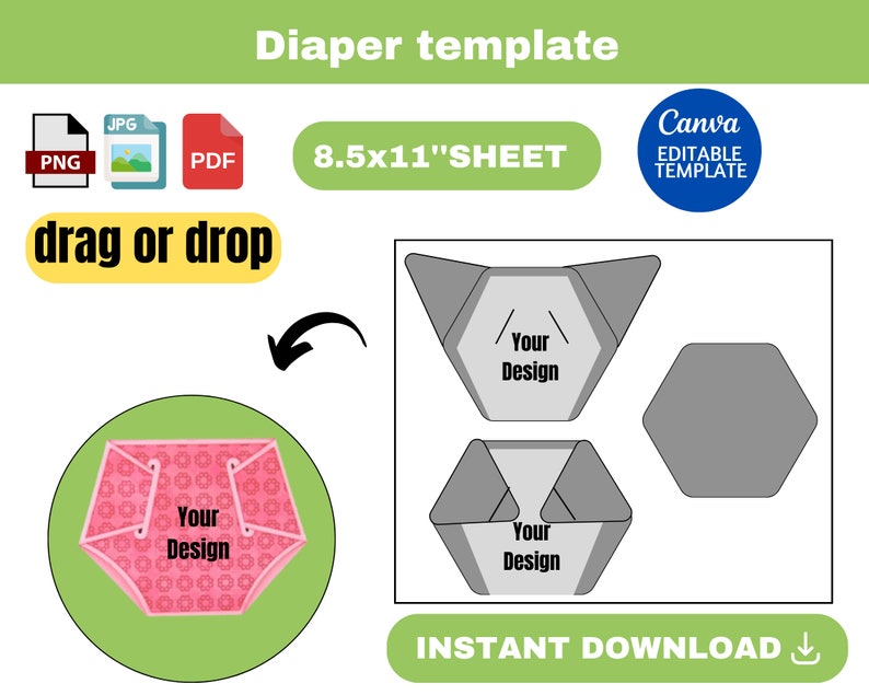 Diaper Template, Baby Boy Girl Diaper SVG Template, Diaper Card, Label ...