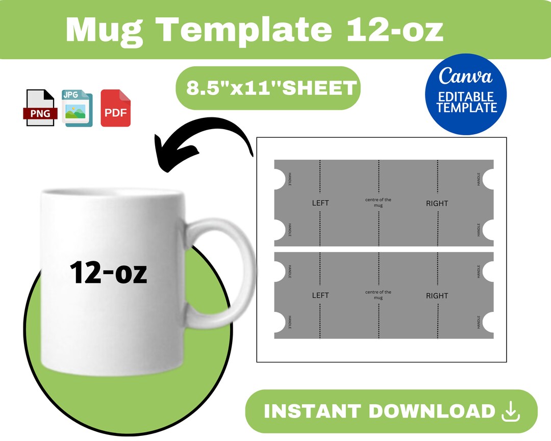 12oz Mug Template, Mug Wrap Template, Sublimation Template Mug, Cup ...