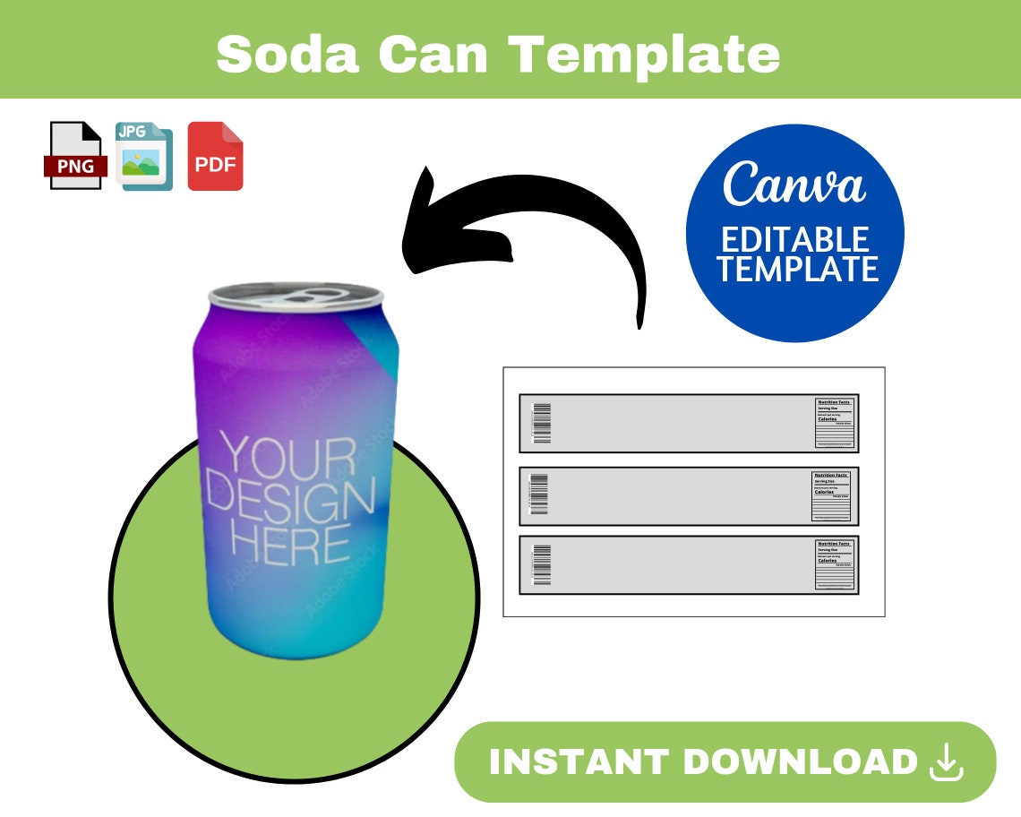 Soda Can Template, Soda Can SVG, Soda Can Label, Soda Can Wrap, Soda ...