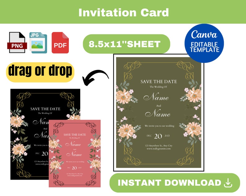 Invitation Card, Invitation Card SVG, Invitation Card Template, Wedding ...