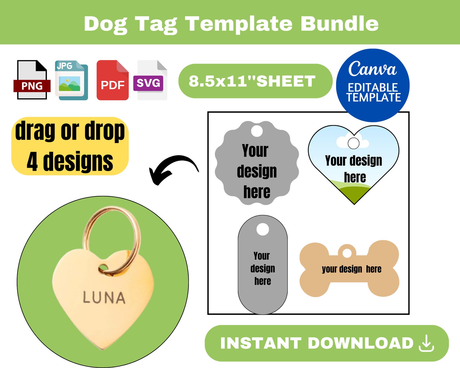 Dog Tag Bundle, Bone Tag Template, Dog Tags SVG, Dog Tag Sublimation ...