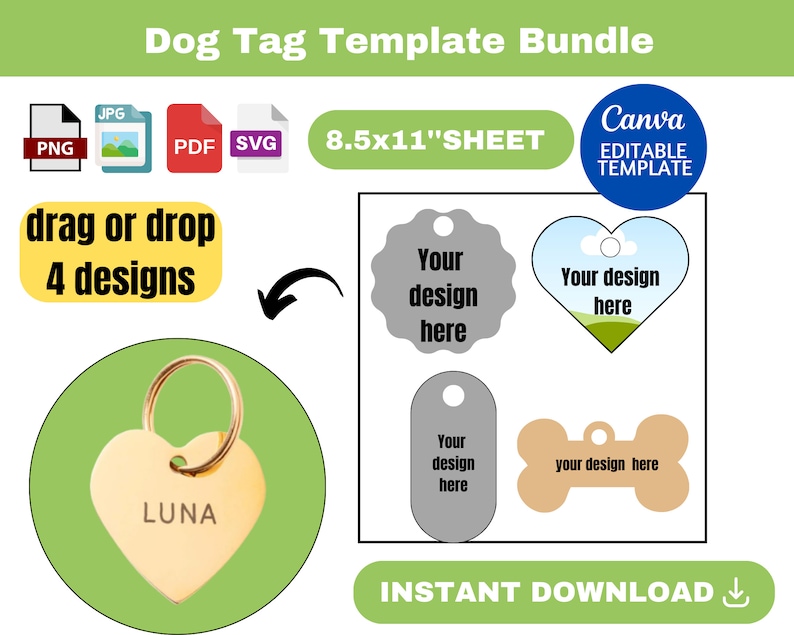 Dog Tag Bundle, Bone Tag Template, Dog Tags SVG, Dog Tag Sublimation ...