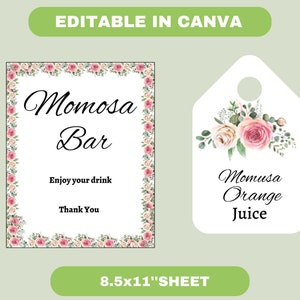 Momosa Label Template, Minimalist Momosa Bar Sign, Momosa Tags, Juice ...